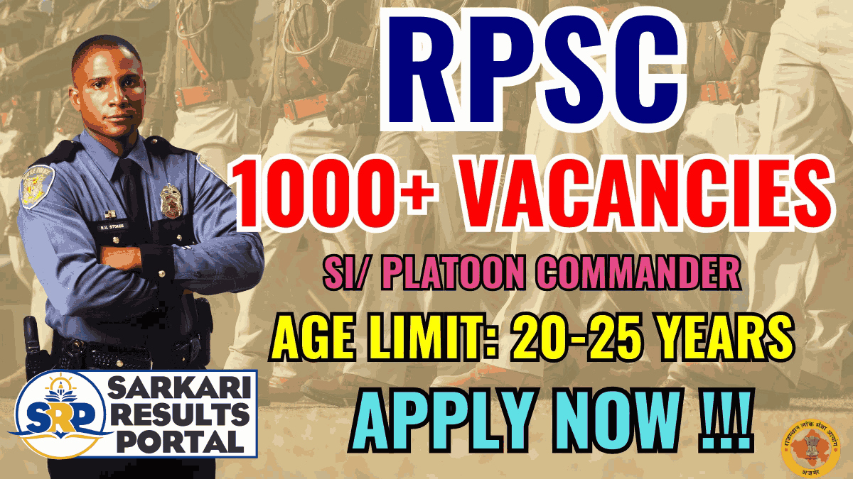 RPSC Recruitment 2025 – Apply Online for 1015 Sub Inspector/ Platoon ...